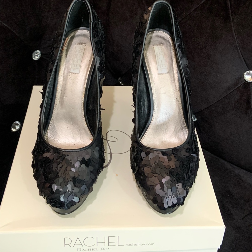 Rachel Roy Black Sequin Stiletto Pumps - Gem